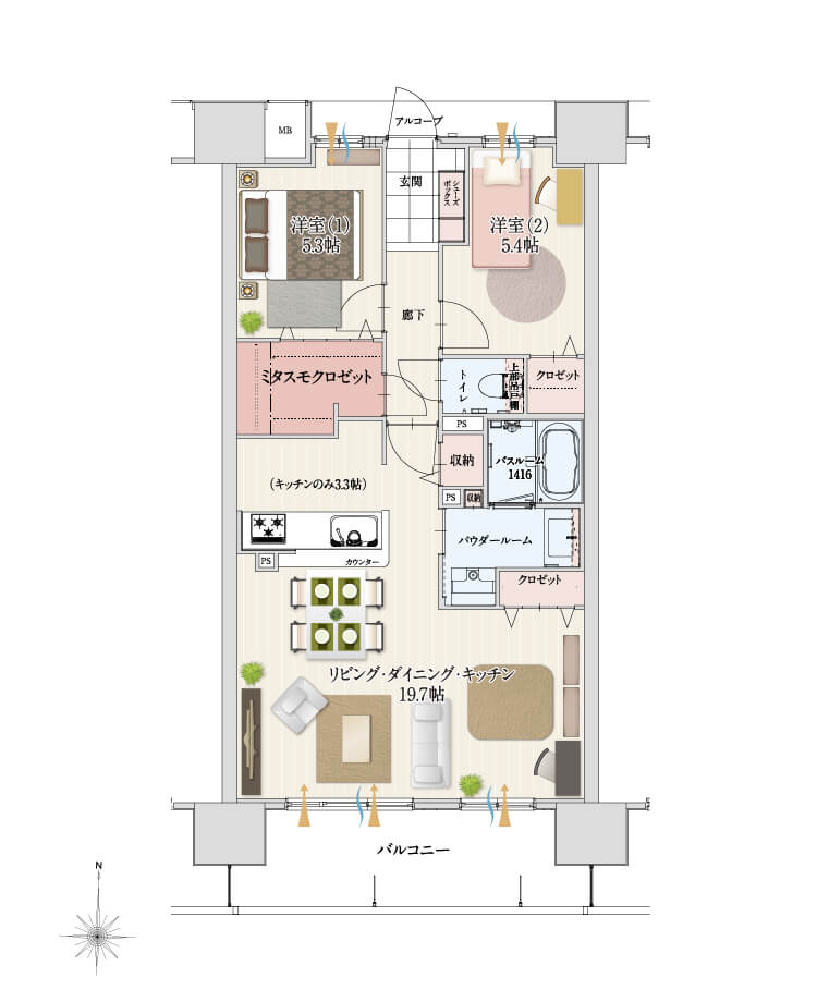 【公式】アルファステイツ高崎神社前：Ctype｜ルームプラン｜あなぶき興産 高崎市の新築分譲マンション